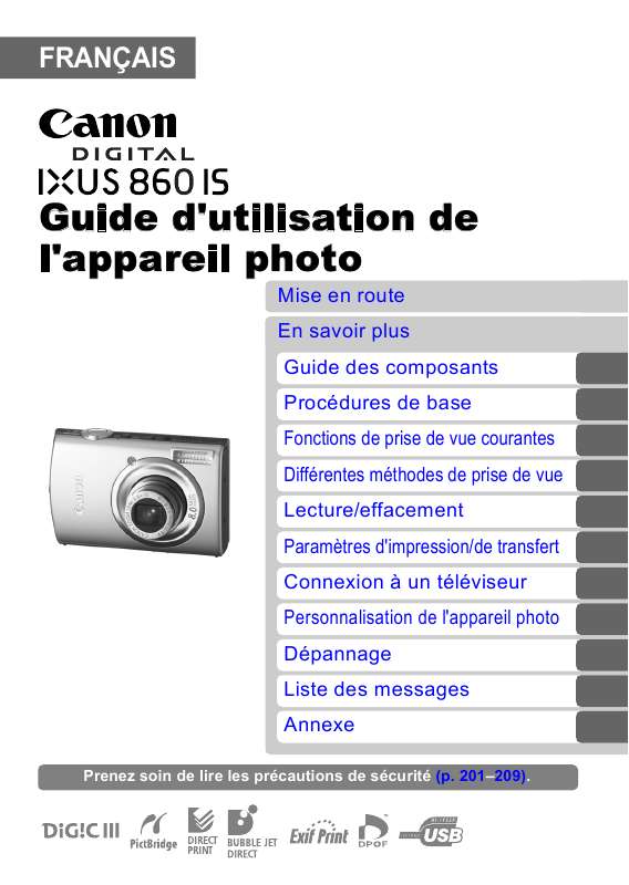 Notice CANON DIGITAL IXUS 860 IS - appareil photo Trouver une solution à un problème CANON ...